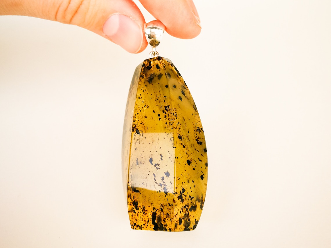 Exclusive Very Bright Green Unique Rectangle Shape Amber Pendant Silver ...