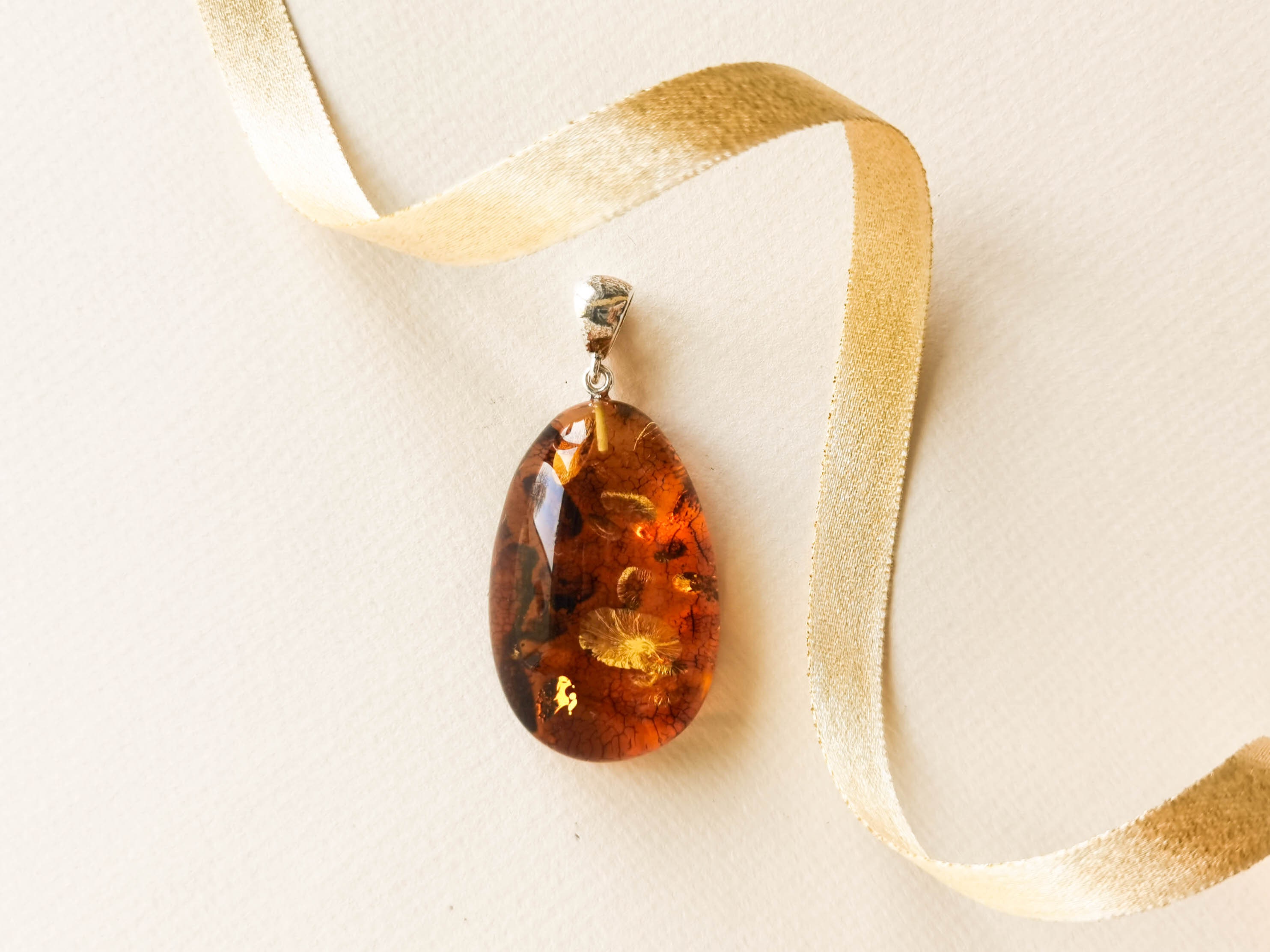 Cognac Color Small Amber Drop Pendant With Silver Gift for | Etsy