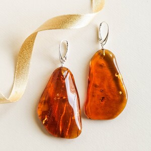 Large Triangle Shape Natural Amber Earrings With Silver for - Etsy