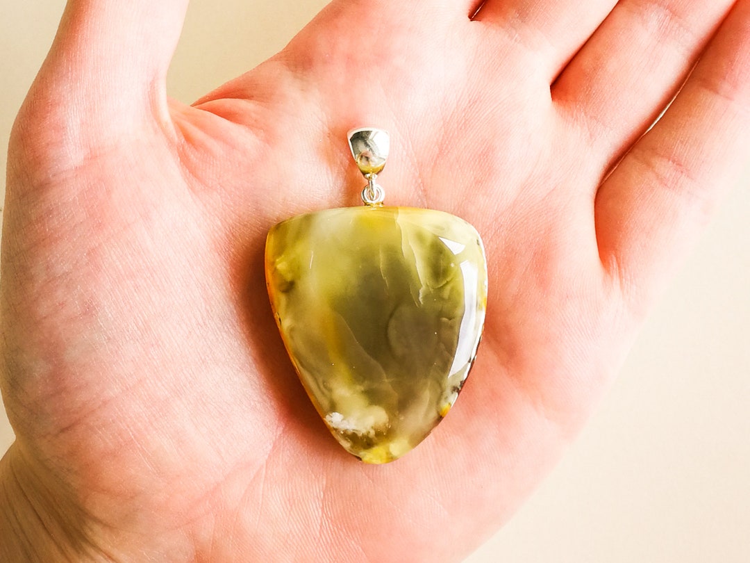 Gray Upside Triangle Shape Amber Pendant With Silver Unique - Etsy