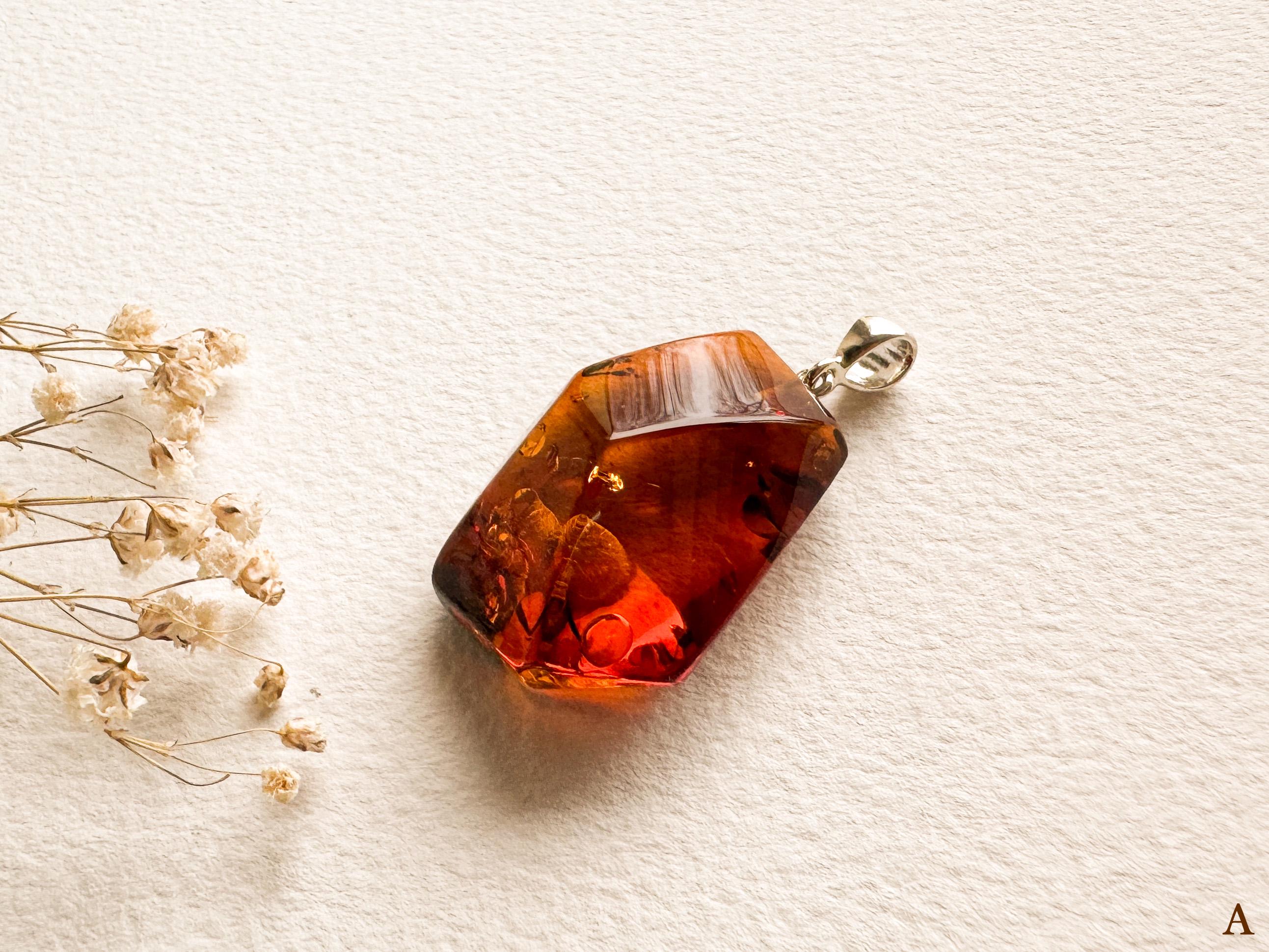 Deep Red Amber Teardrop Pendant With Silver 925, Luxury Faceted Genuine ...