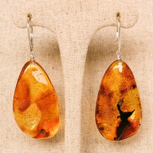 Large Triangle Shape Natural Amber Earrings With Silver for Women ...