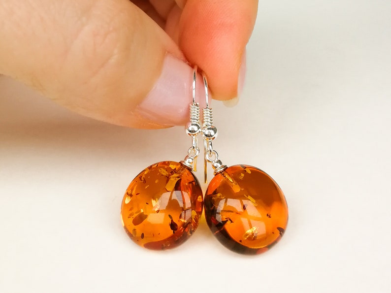 Golden natural amber thick round shape earrings/ flat round | Etsy