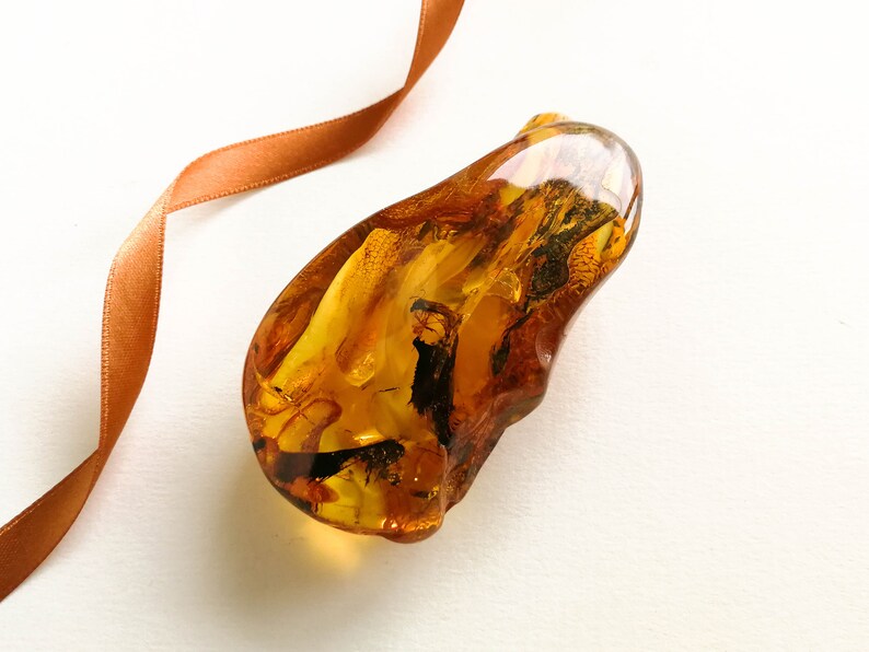 Cognac and Yellow Golden Amber Stone Souvenir With Skin, Original Oval ...