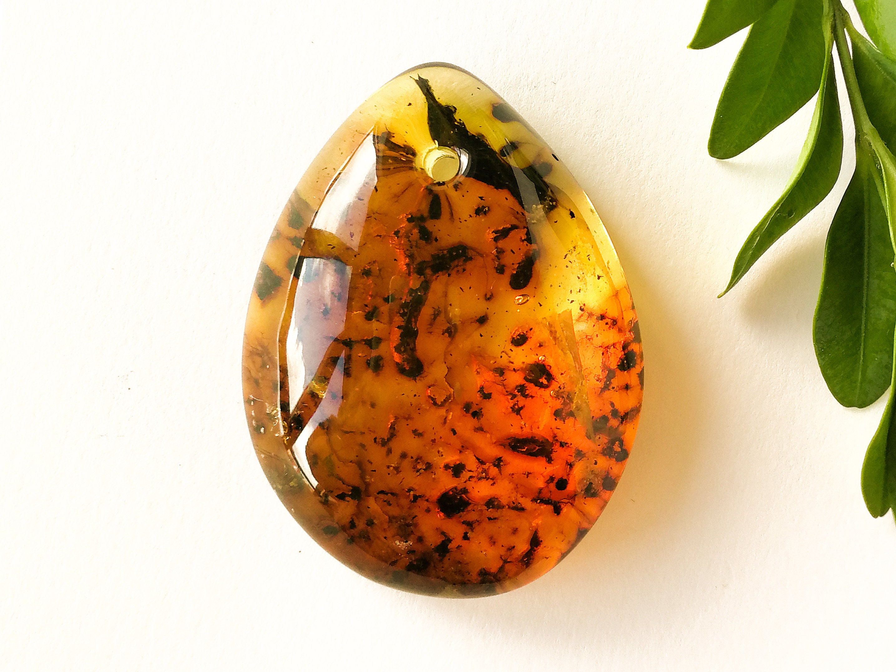 Large clear yellow and red amber pendant with hole/ light | Etsy