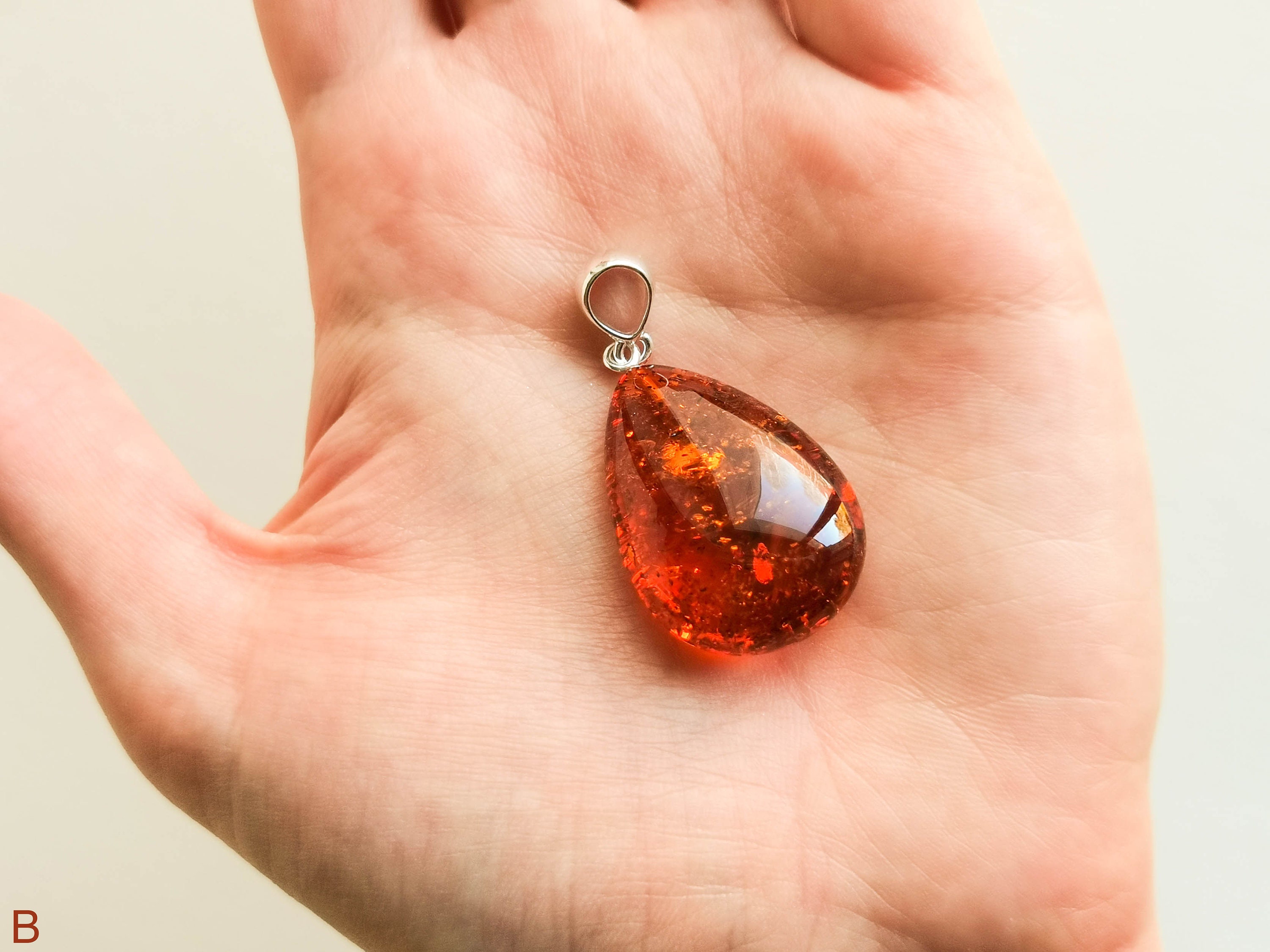 Deep Royal Red Small Amber Pendant With Silver 925, Luxury Genuine ...