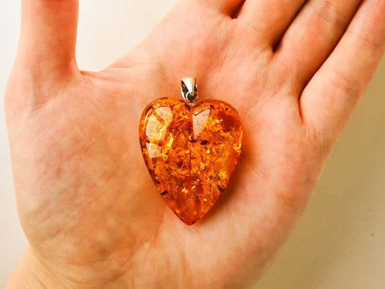 Very large natural Baltic amber heart pendant statement raw | Etsy