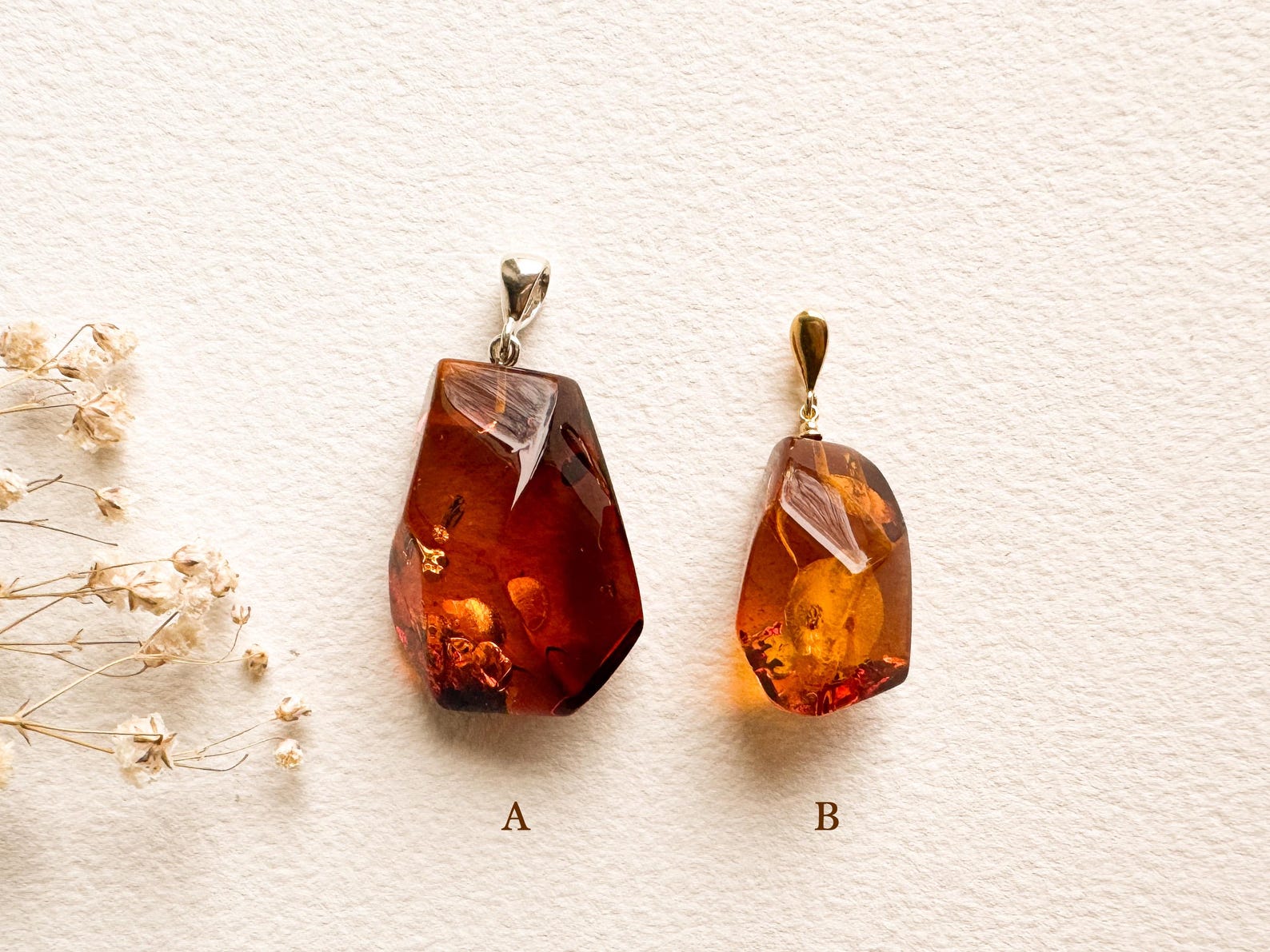 Deep Red Amber Teardrop Pendant With Silver 925, Luxury Faceted Genuine ...