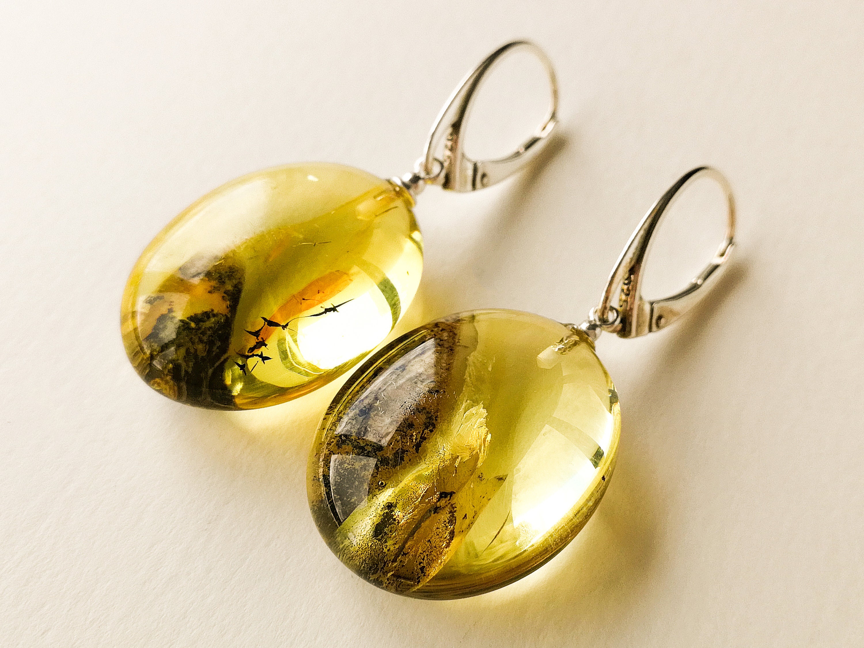Natural amber classy light green color flat round earrings | Etsy