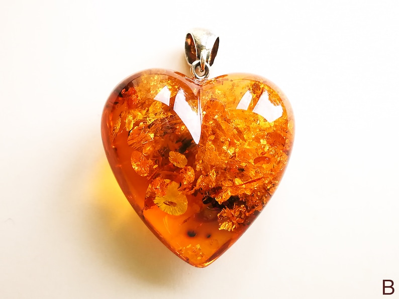 Natural amber shiny light cherry color heart shaped pendant | Etsy