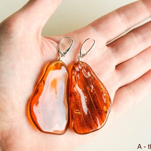 Large Triangle Shape Natural Amber Earrings With Silver for - Etsy