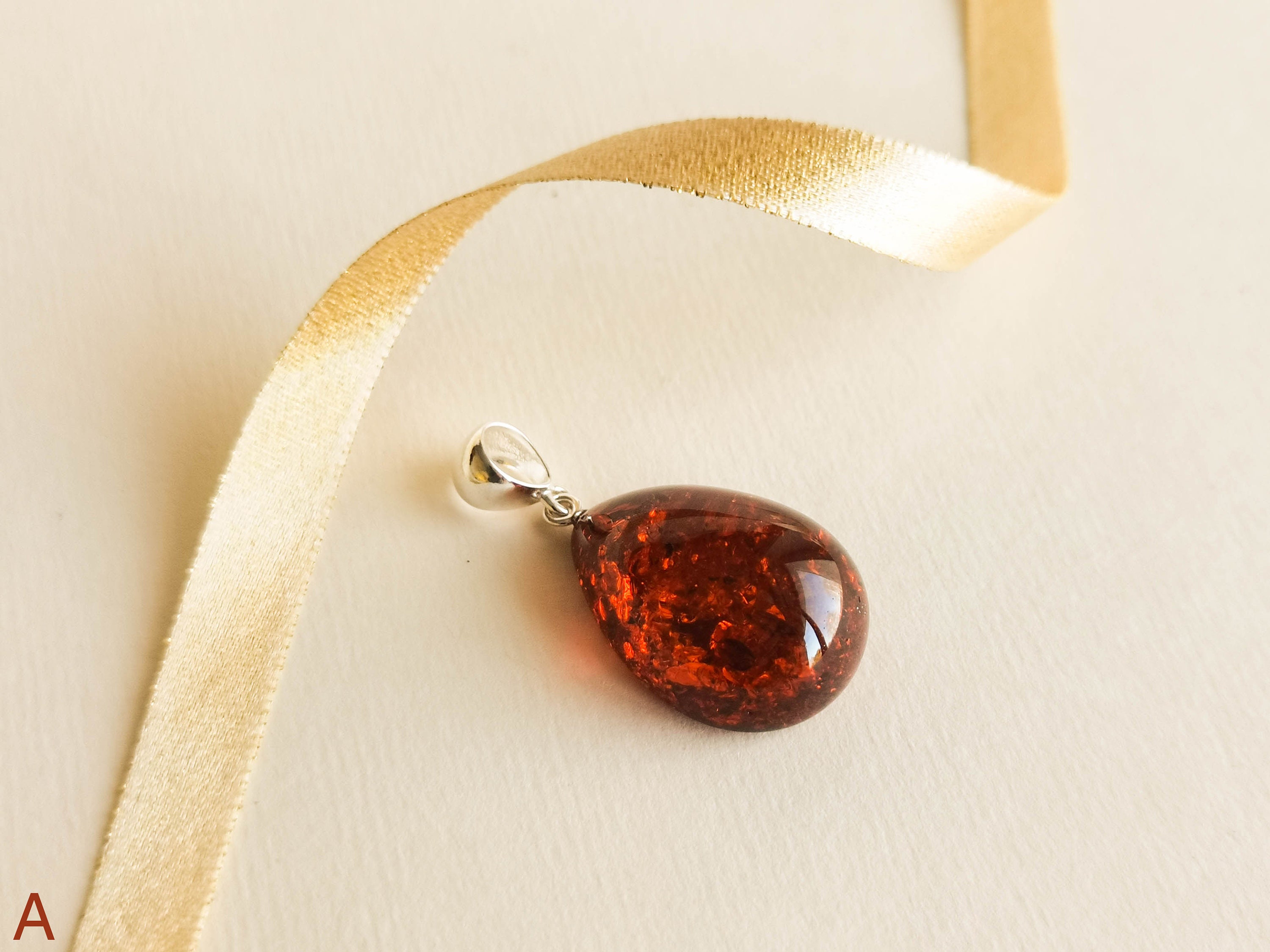 Deep Royal Red Small Amber Pendant With Silver 925, Luxury Genuine ...