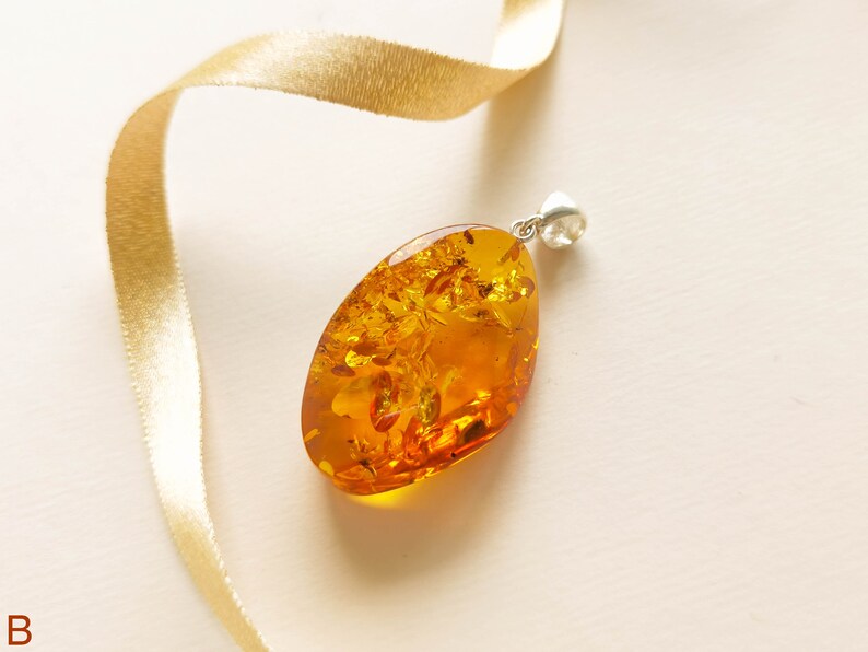 Very Large Amber Pendant, Natural Amber Shiny Cognac Color Drop Shape ...