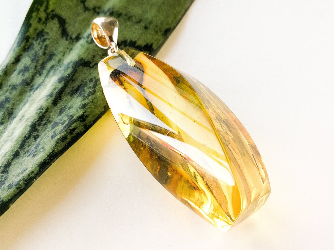 Natural Amber Dark Green Color Rectangle Shape Pendant, Large Natural ...