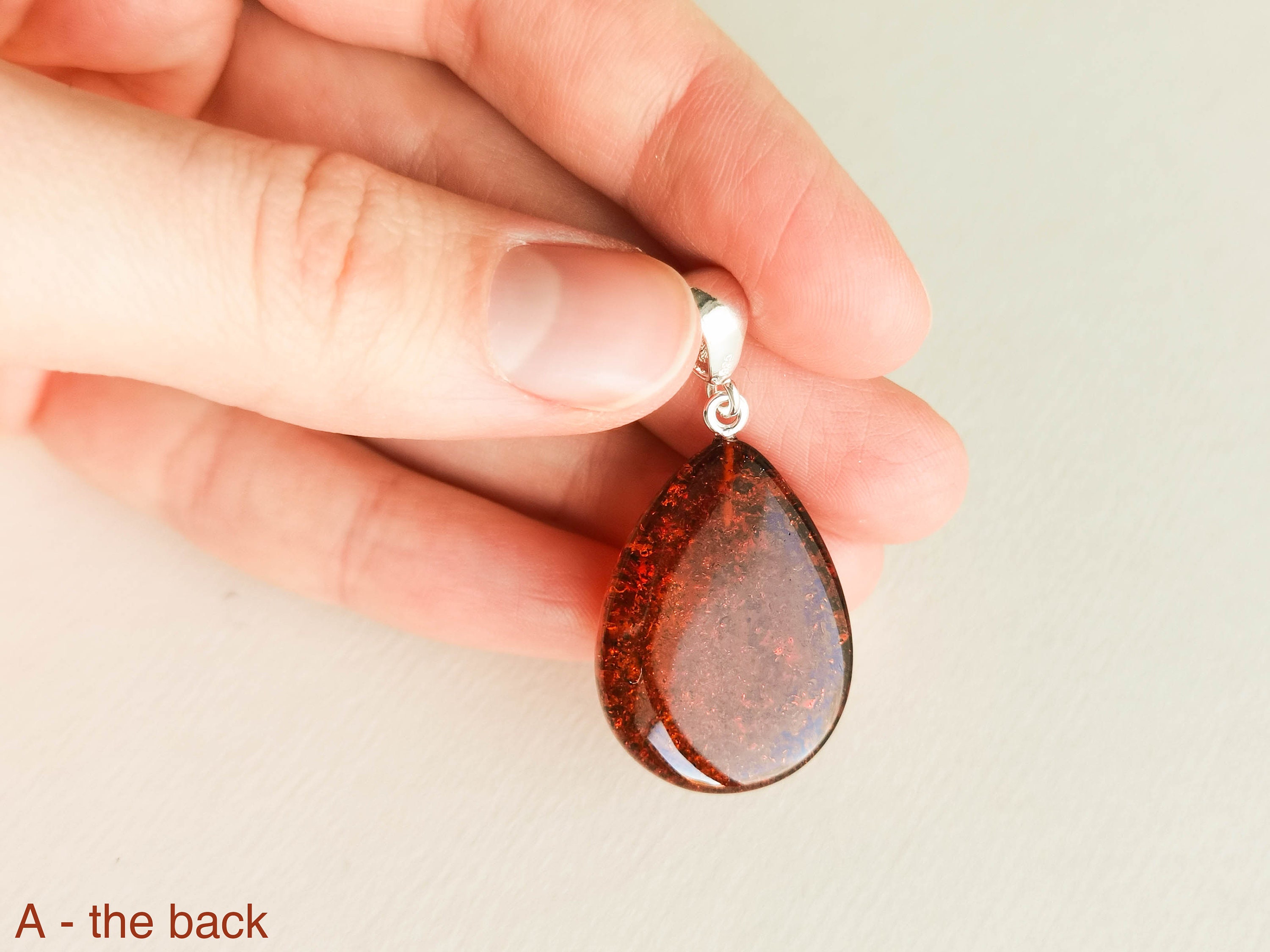 Deep Royal Red Small Amber Pendant With Silver 925, Luxury Genuine ...