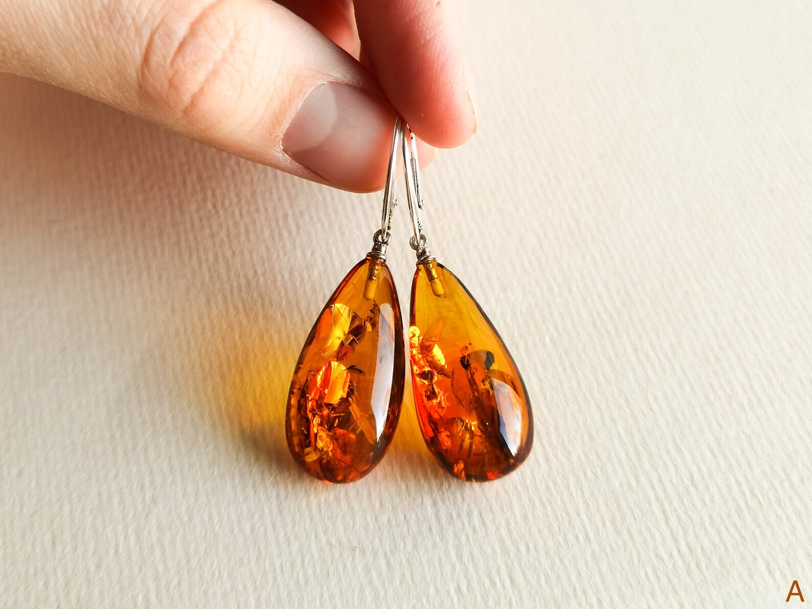 Dark Cognac Color Natural Amber Drops Earrings Medium Size - Etsy