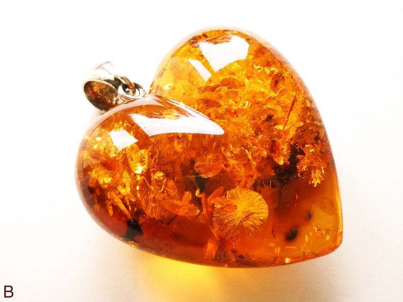 Natural amber shiny light cherry color heart shaped pendant | Etsy