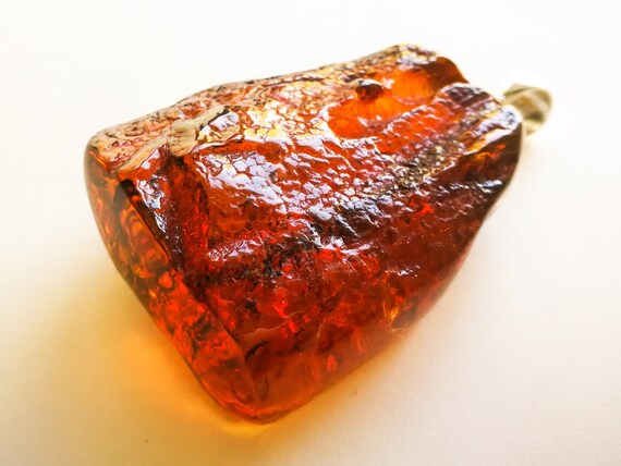 Amber Pendant With Natural Skin Surface Large Rectangle Shape | Etsy