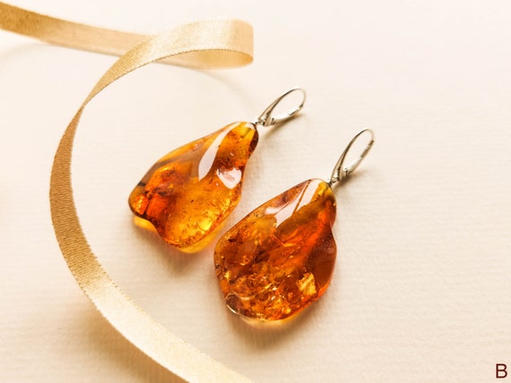 Natural Amber Boho Light Cognac Color Unique Triangle Shape | Etsy