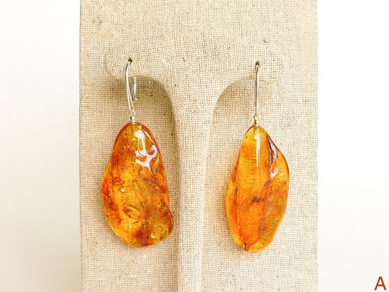 Large Triangle Shape Natural Amber Earrings With Silver for - Etsy