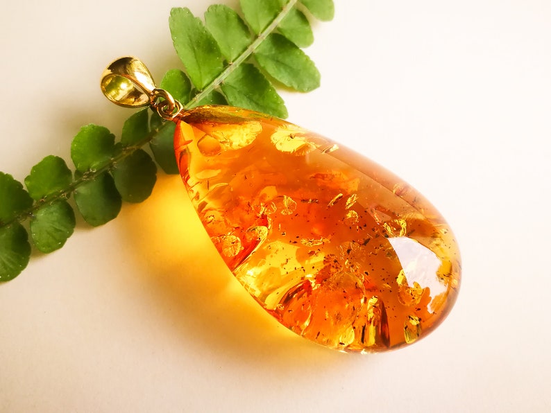 Cognac color small amber drop pendant with silver gift for | Etsy