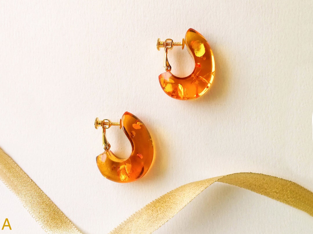Unique Shape Light Cognac Clip-on Amber Earrings/ Natural Amber Clips ...
