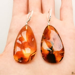 Large Triangle Shape Natural Amber Earrings With Silver for Women ...