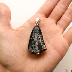 Small Natural Baltic Amber Black Color Unique Pendant, Dark Raw Amber ...