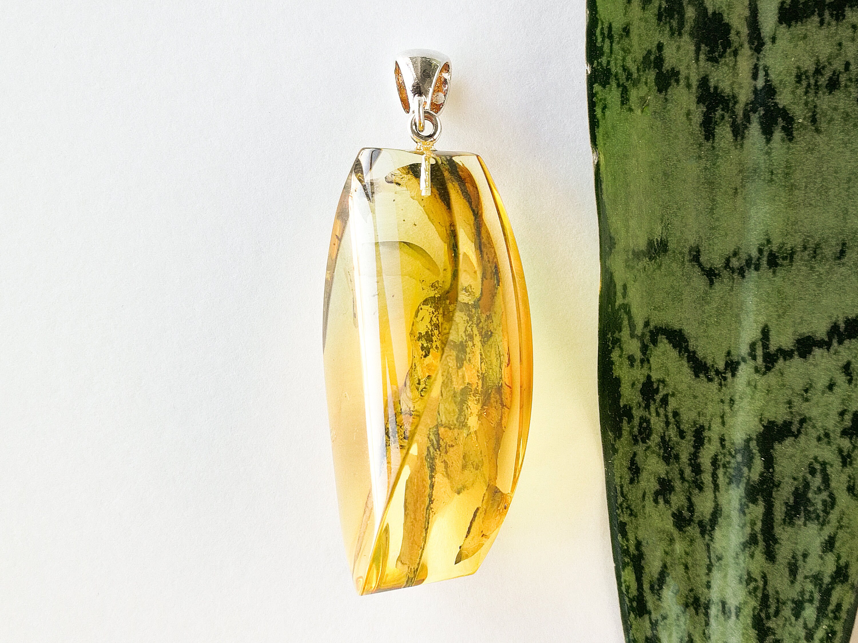 Natural Amber Dark Green Color Rectangle Shape Pendant Large - Etsy