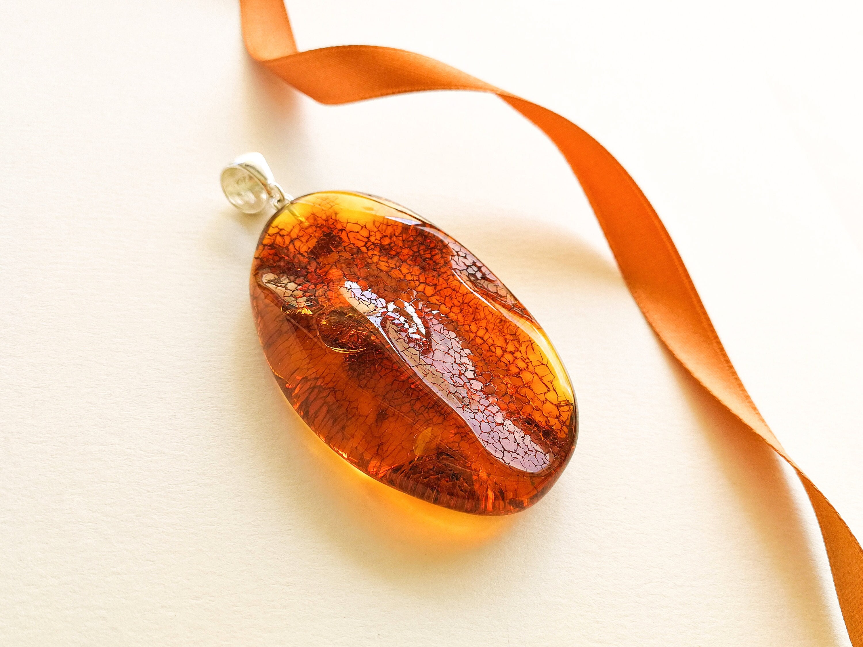 Bright Cognac Amber Pendant, Flat Round Original Amber Pendant With ...