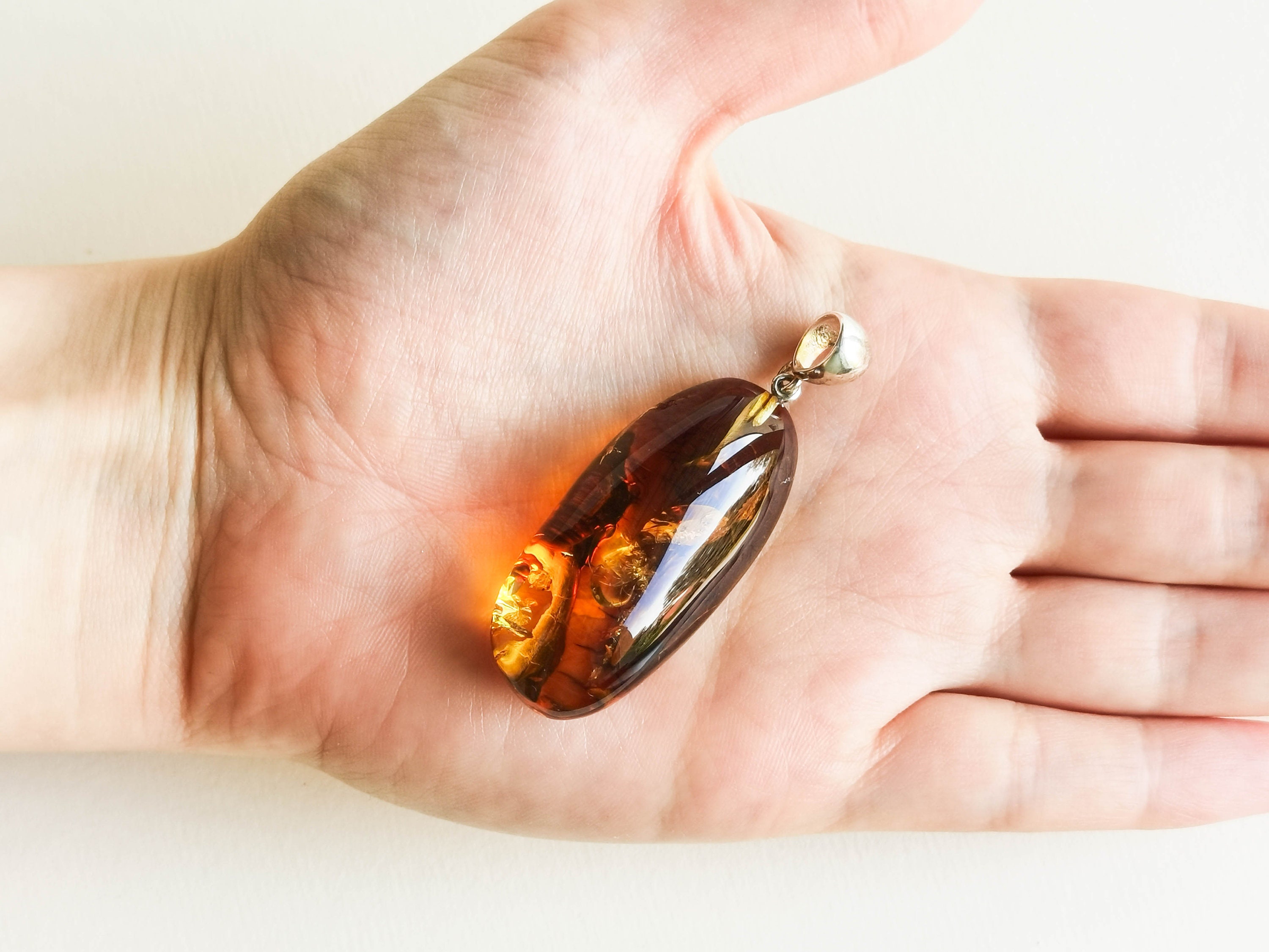 Natural Amber Dark Brown Shiny Oval Pendant With Golden | Etsy