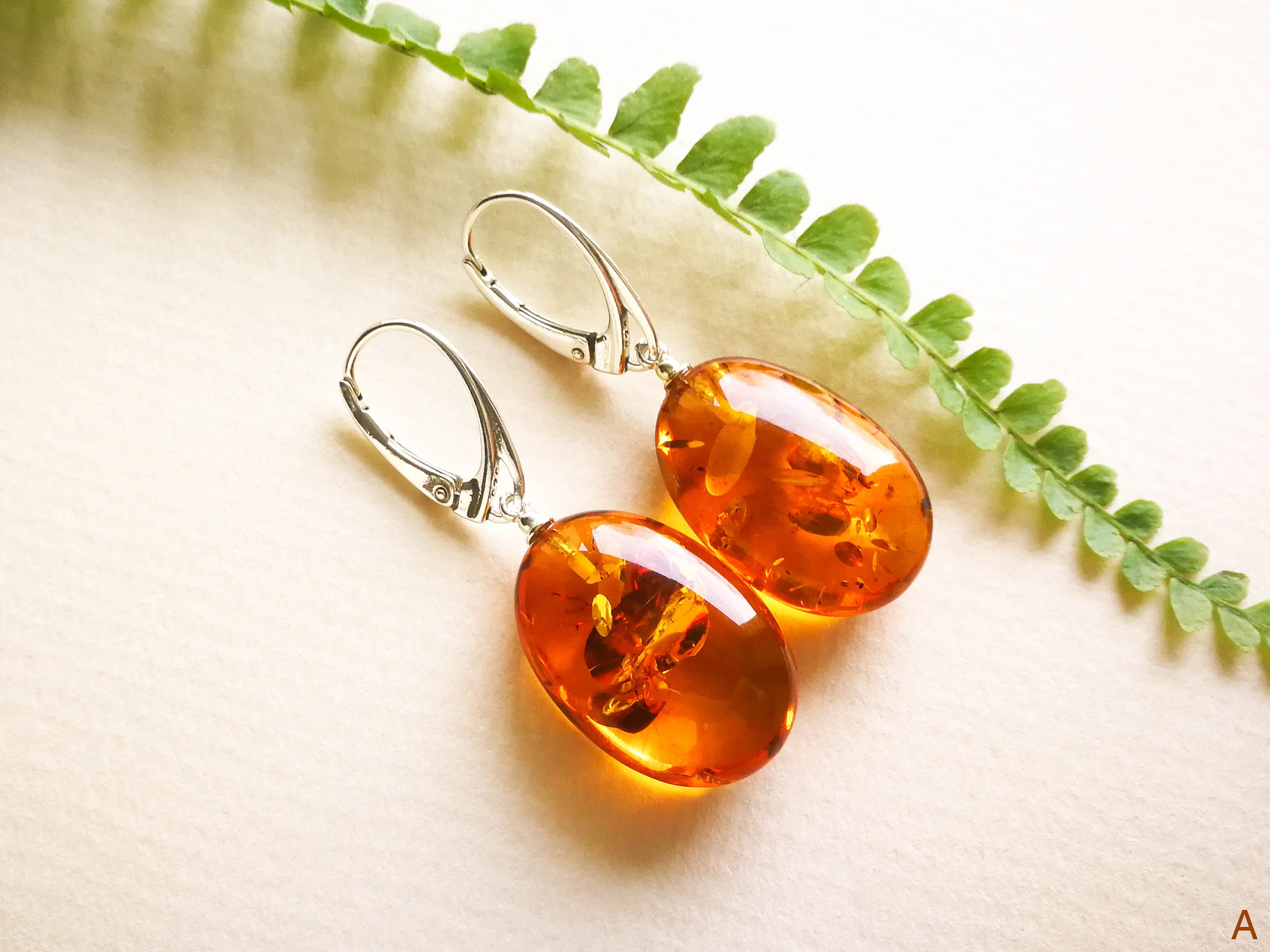 Natural Amber Classy Light Cognac Color Oval Earrings Genuine | Etsy