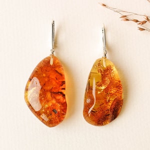 Large Triangle Shape Natural Amber Earrings With Silver for Women ...