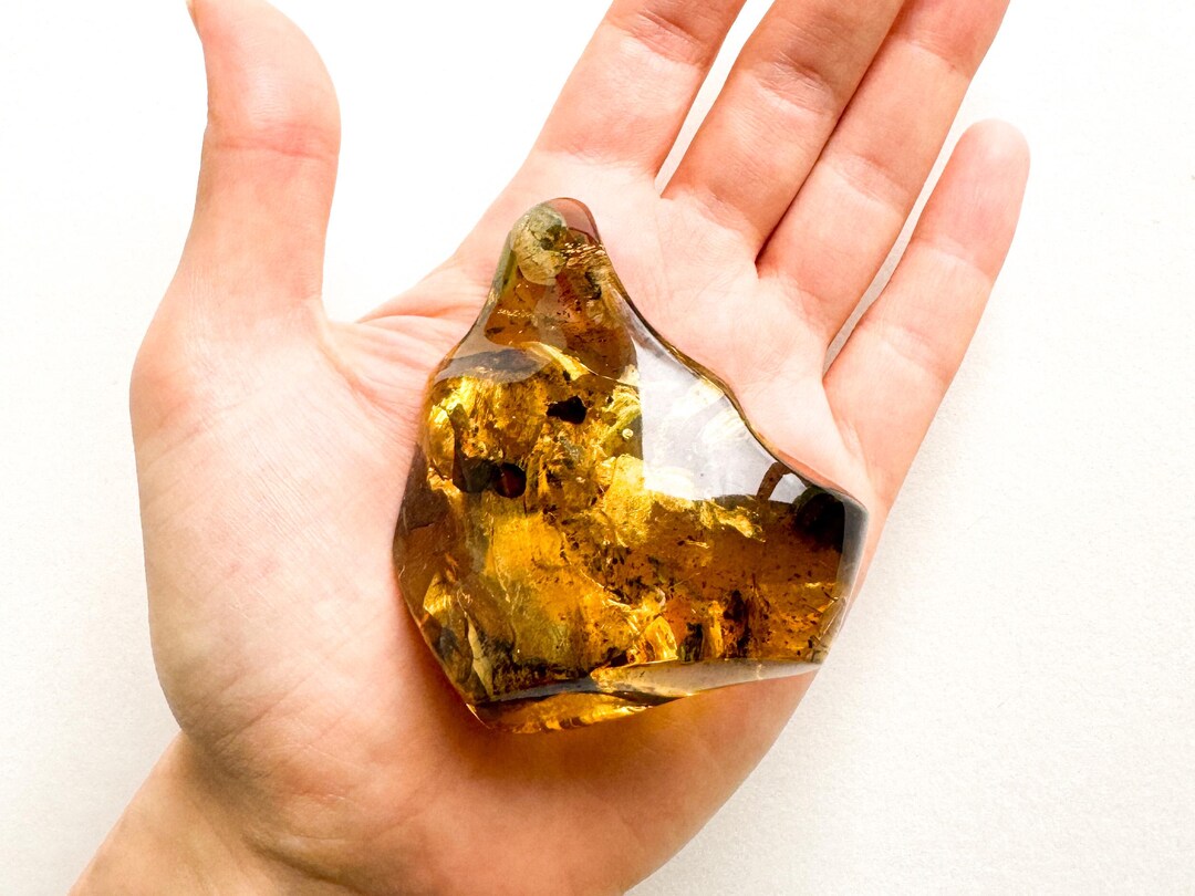 3D Triangle Natural Amber Yellow Stone Souvenir, Organic Home Decor ...