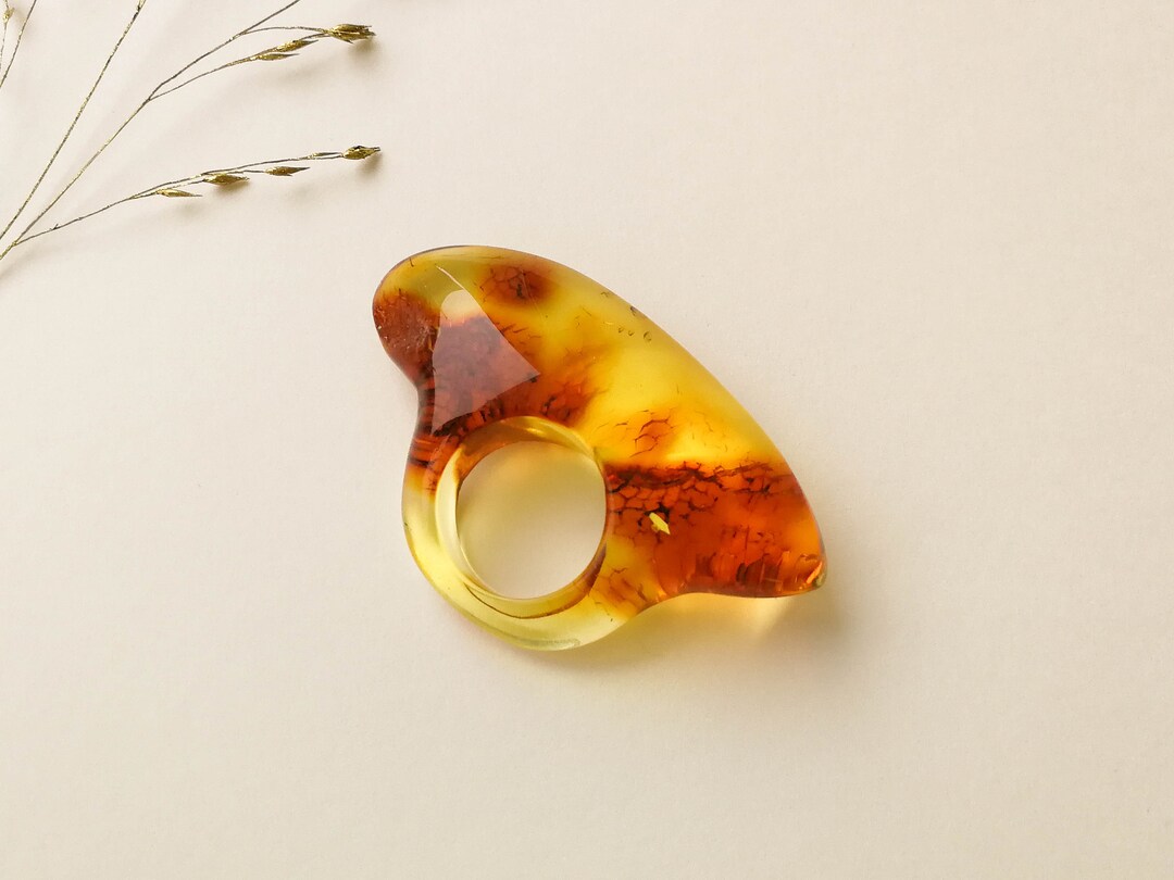 Minimalist Deep Cognac Amber Ring 4 Us Size, Dark Orange Natural Amber ...