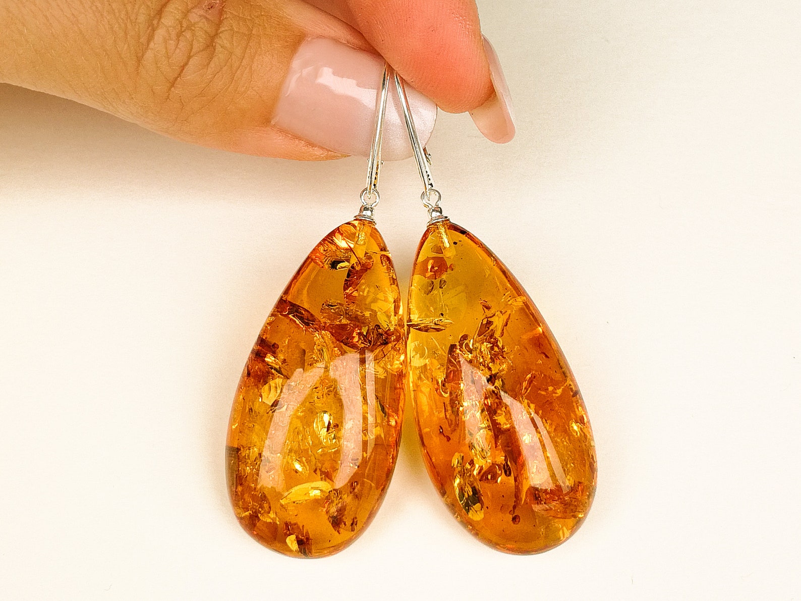 Massive Cognac Color Natural Amber Drops Earrings Genuine | Etsy