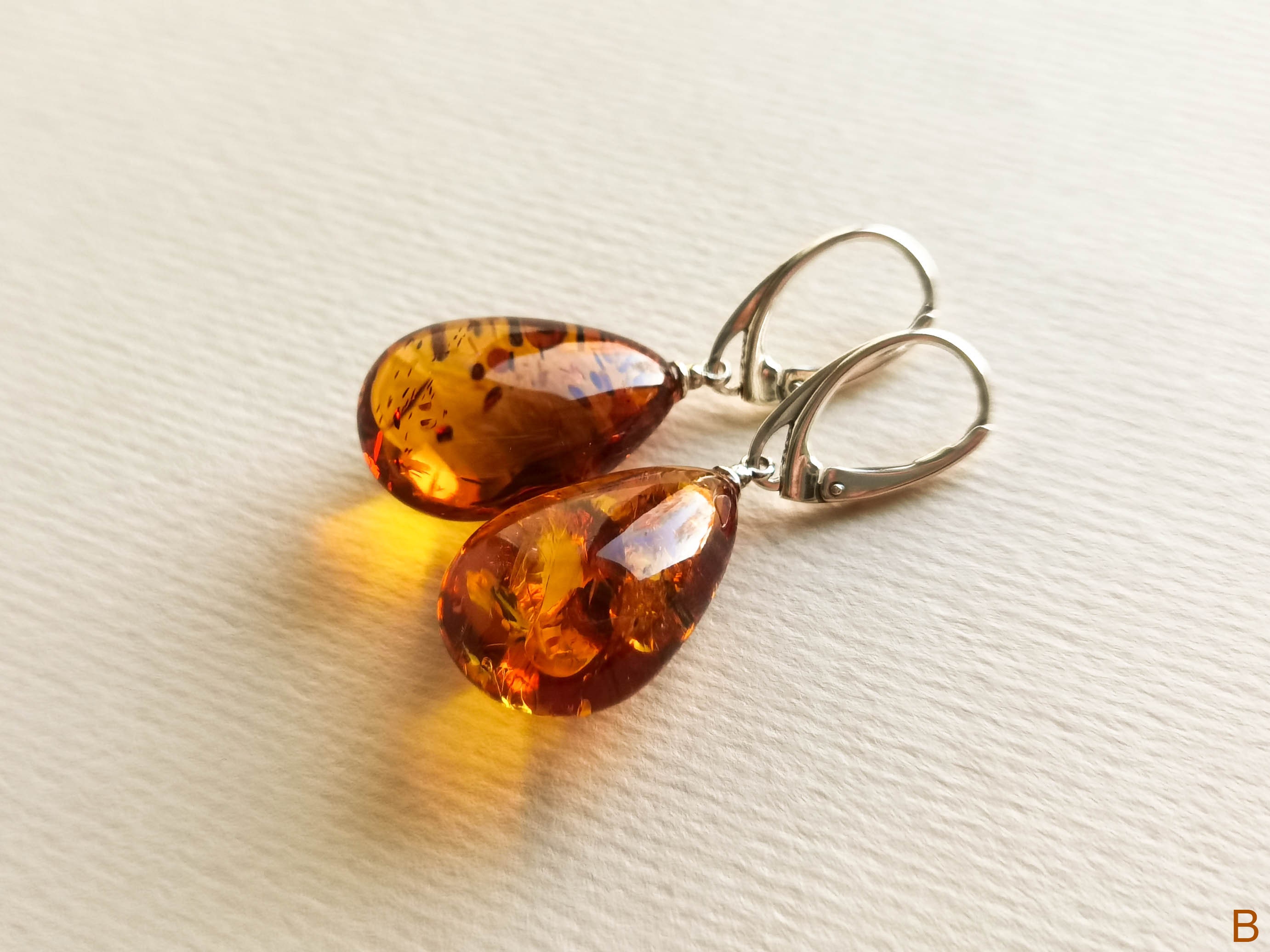 Dark cognac color natural amber drops earrings medium size | Etsy