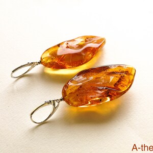 Large Triangle Shape Natural Amber Earrings With Silver for - Etsy