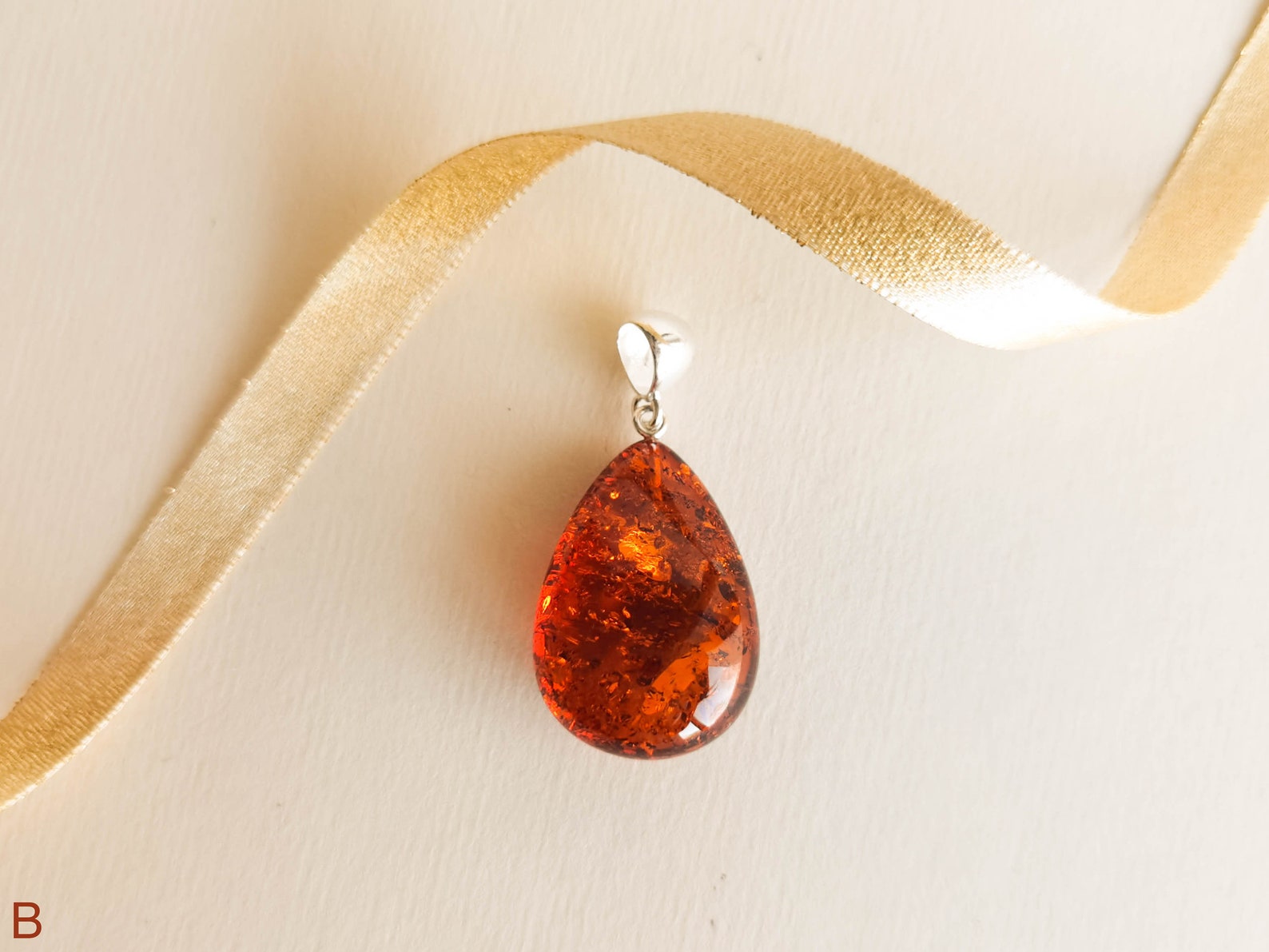 Deep Royal Red Small Amber Pendant With Silver 925, Luxury Genuine ...