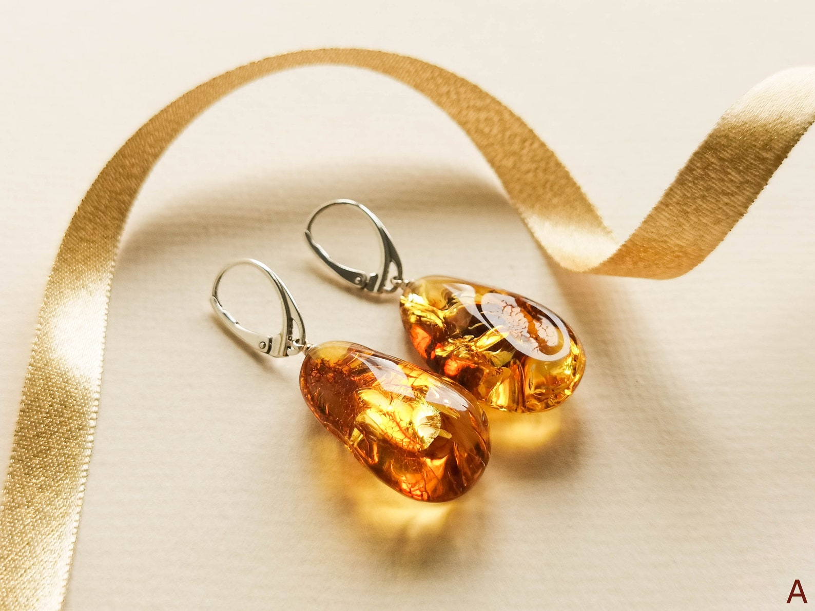 Natural Amber Boho Light Cognac Color Unique Triangle Shape | Etsy