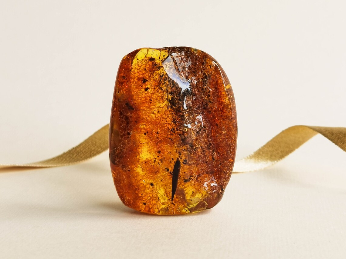 Dark Cognac Color Amber Stone Partially Uncovered Memorabilia | Etsy