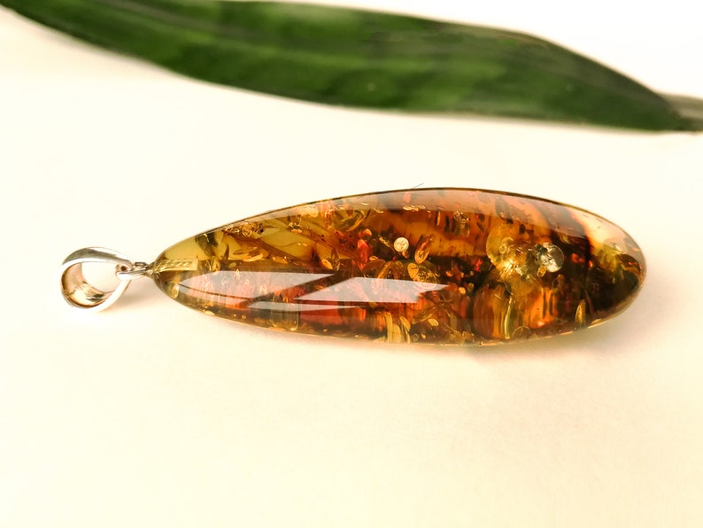 Natural Baltic Amber Green Color Teardrop Pendant Genuine | Etsy