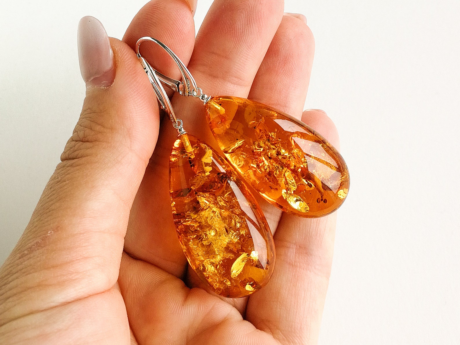 Massive Cognac Color Natural Amber Drops Earrings Genuine | Etsy