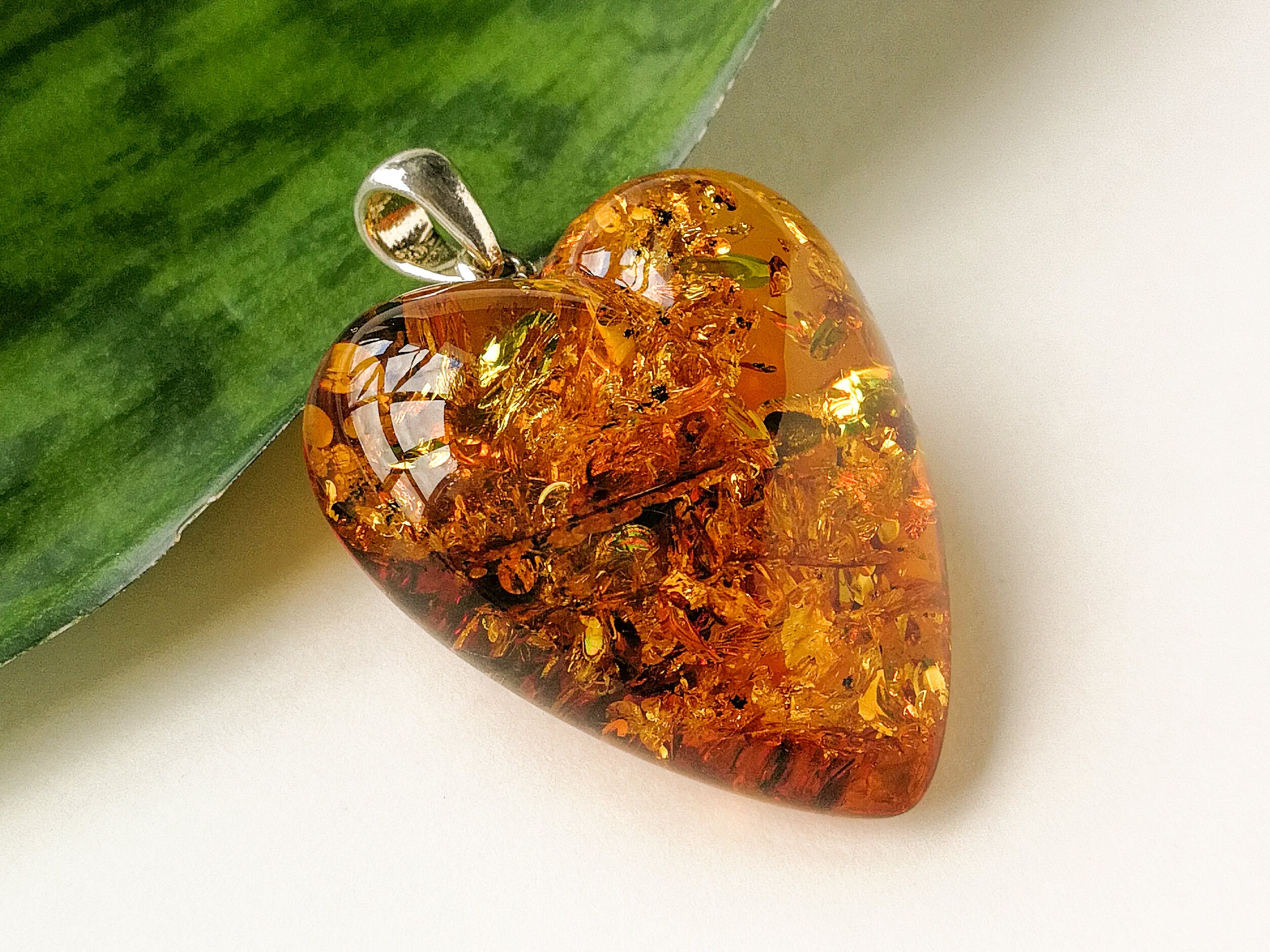 Shiny natural Baltic amber deep cognac color heart pendant | Etsy