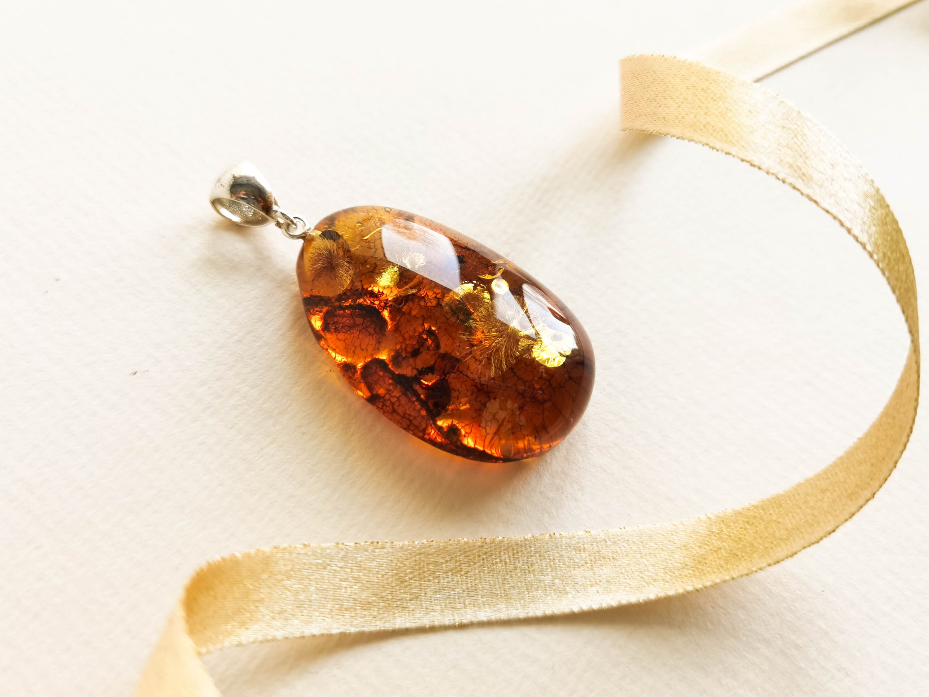 Cognac Color Small Amber Drop Pendant With Silver Gift for | Etsy