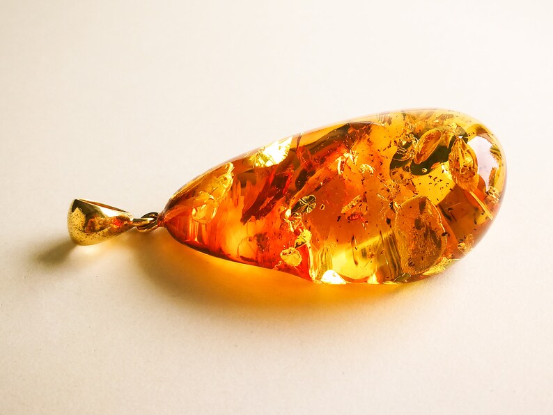 Cognac color small amber drop pendant with silver gift for | Etsy