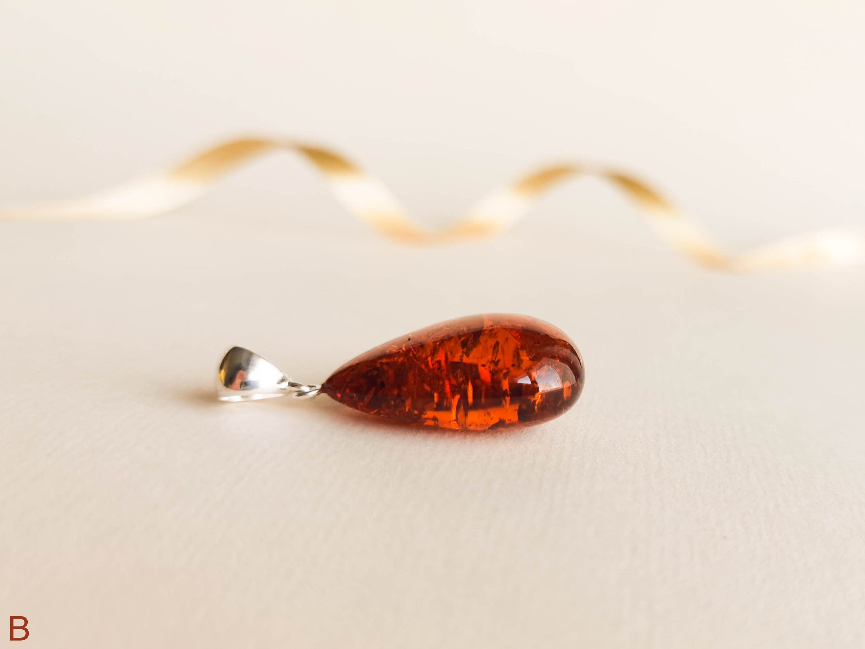 Deep Royal Red Small Amber Pendant With Silver 925, Luxury Genuine ...