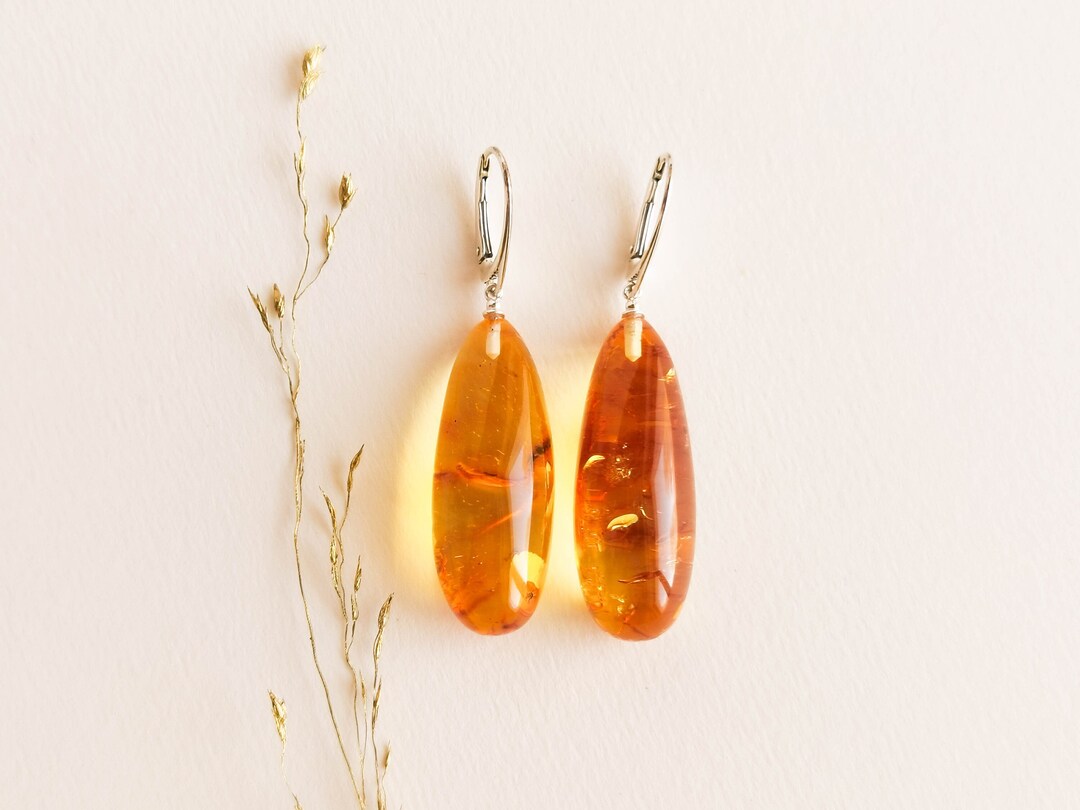 Massive Cognac Color Natural Amber Drops Earrings Genuine - Etsy