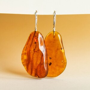 Large Triangle Shape Natural Amber Earrings With Silver for - Etsy
