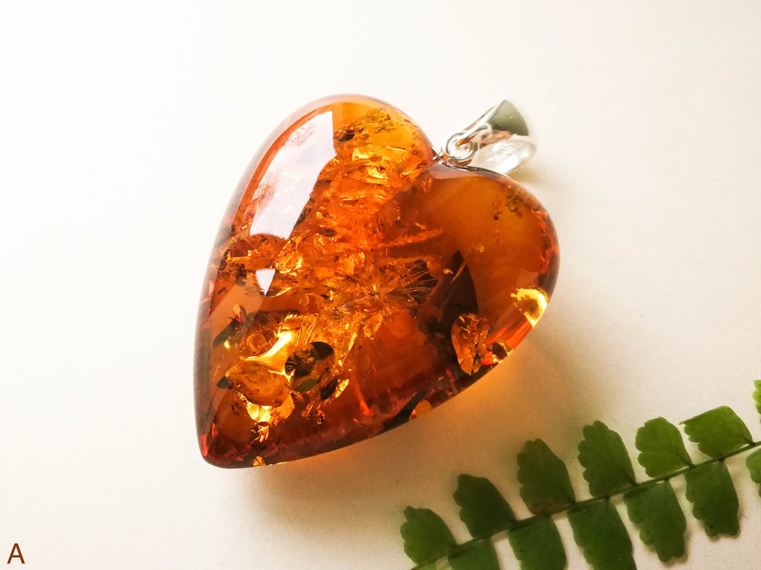 Natural Amber Shiny Light Cherry Color Heart Shaped Pendant - Etsy
